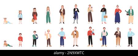 Cartoon family stages characters. Student couple, parents with child ...