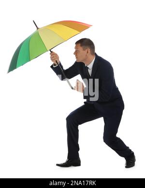 rainbow color modern umbrella isolated on white background Stock Photo ...