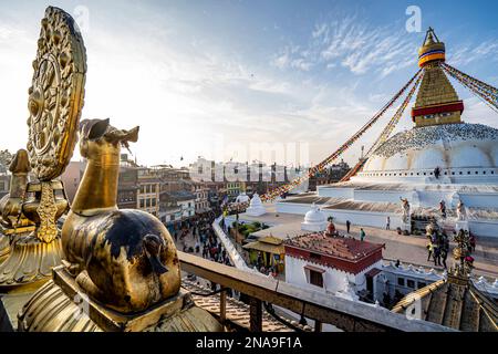 The largest Tibetan Buddhist stupa in Nepal seen from the monastery at ...