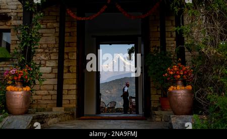 Machhapuchhare Peak, the Fish Tail Mountain reflected in an infinity ...