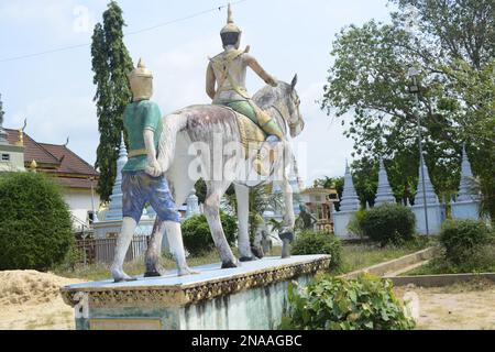 Statues of Siddhartha on white horse Kanthaka with servant Channa ...