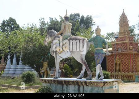 Statues of Siddhartha on white horse Kanthaka with servant Channa ...