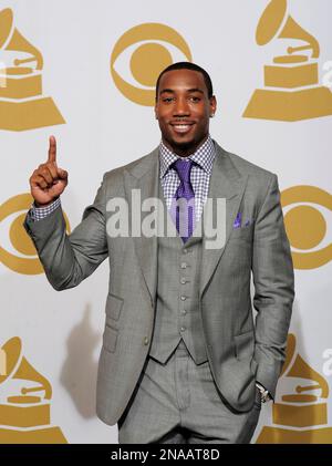 Mario Manningham poses backstage at the 54th annual Grammy Awards on ...