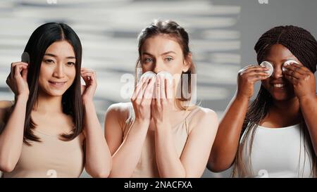 Women doing skincare bodycare campaign on camera, interracial models ...
