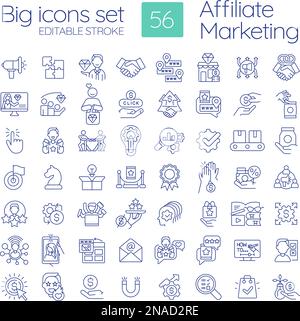 Affiliate marketing linear icons set. Commission , Partnership ...