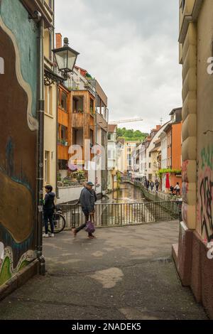 Small canal in the historic old town of Freiburg im Breisgau Stock ...