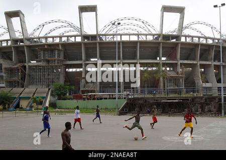 Gabon, Libreville, Petit Paris district, election poster for Omar Bongo ...