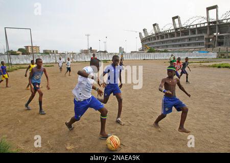 Gabon, Libreville, Petit Paris district, election poster for Omar Bongo ...
