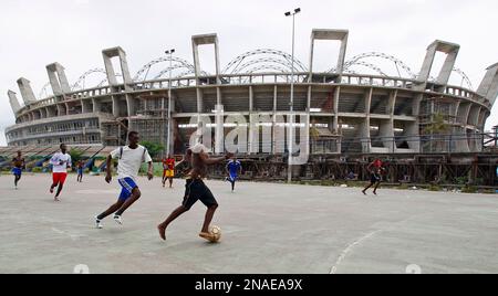 Gabon, Libreville, Petit Paris district, election poster for Omar Bongo ...