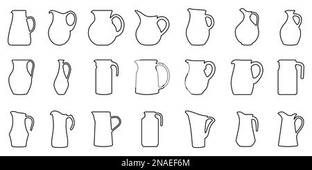 Jug linear icon. Set of jugs silhouettes isolated on white background ...