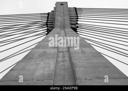 Concrete ylon with attached tie rods of cable-stayed bridge Stock Photo ...