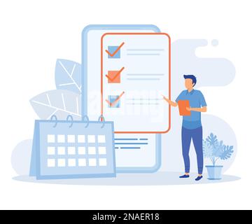 People Characters Filling Planning Schedule. Man and Woman Left Notes ...