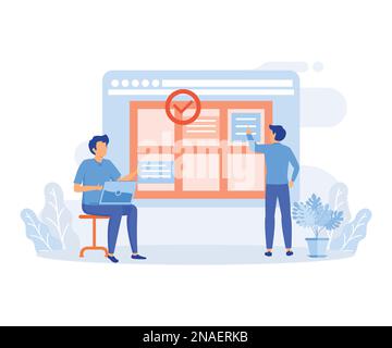 People Characters Filling Planning Schedule. Man and Woman Left Notes ...