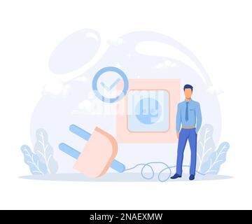 Sustainability illustration. Characters reduce energy consumption at ...