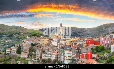 Amazing cityscape of Novara di Sicilia town. Aerial view of Novara di ...