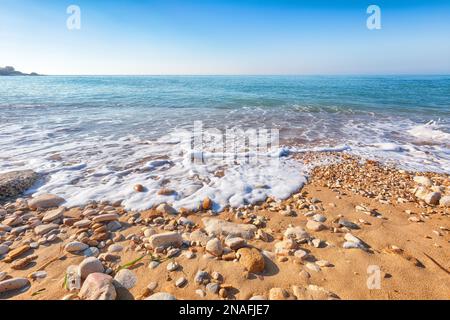 Fabulous view azure sea glowing by sunlight. Dramatic morning scene ...