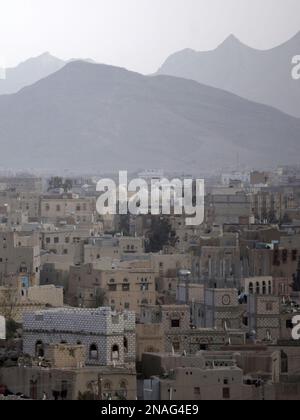 view of central sanaa city old town skyline traditional buildings in ...