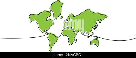 Earth silhouette one line continuous drawing. World map silhouette ...