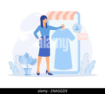 Sustainable fashion illustration. Characters sell, buy and swap used ...