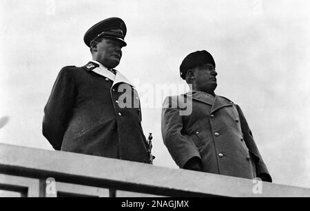Italian dictator Benito Mussolini visiting the German dictator Adolf ...
