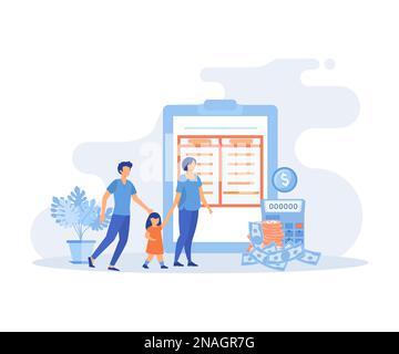 Flat cartoon characters family budget finance management,money saving ...