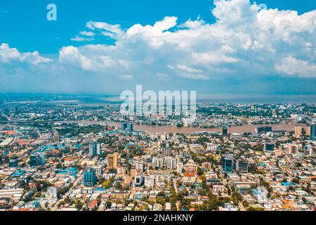 An aerial view of Lagos cityscape before the sea on a sunny day Stock ...