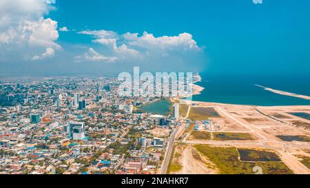 An aerial view of Lagos cityscape before the sea on a sunny day Stock ...