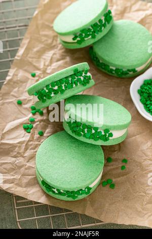 Green sandwich cookies with salted caramel and shamrock sprinkles ...