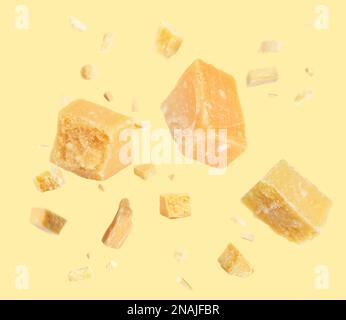Cheese collection, hard yellow Italian cheese parmesan or parmigiano ...