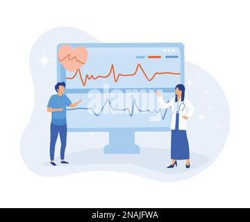 Doctor checks blood pressure and examine cardiogram and pulse on EKG ...