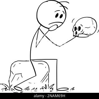 Stick figure drawing of Shakespeare character Hamlet holding a skull ...