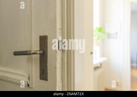 Old door with brass handle, selective focus Stock Photo - Alamy