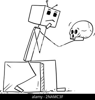 Robot or Hamlet Holding Robot Head or Skull and Thinking , Vector ...
