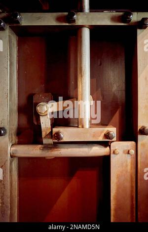 Levers on a lever frame in a manually operated signal box to operate ...