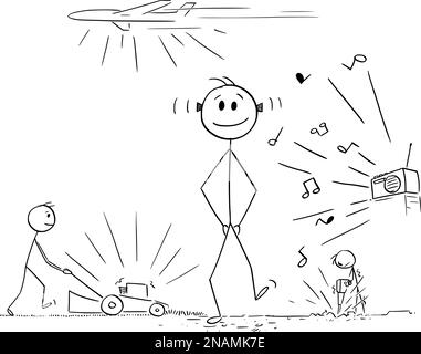 Noise pollution vector illustration. Cartoon tiny people suffering from ...
