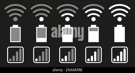 Mobile status bar icon. Gsm battery levels wifi connection 5g colored vector user interface ...