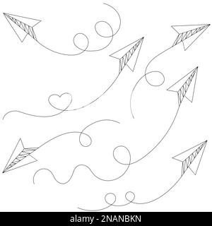 paper airplane is drawn on a sheet of paper. Blue watercolor vector ...