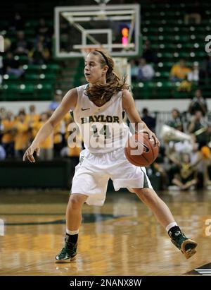 Baylor guard Makenzie Robertson (14) smiles as she walks back up court ...