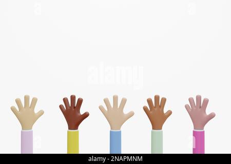 Cartoons Hands, Diversity Concept of different skin colour working ...