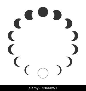 Round shapes of Luna celestial object in circle. Moon phases. Calendar ...