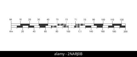 Bar scale of map with kilometers and miles ratio. Distance measurement ...