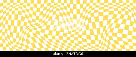 Distorted chess board background. Checkered optical illusion. Psychedelic pattern with warped ...