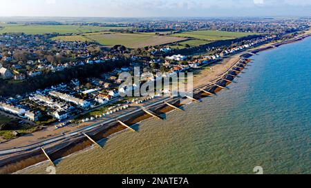 Aerial view looking inland, towards Upper Kingsdown, from the Beach ...