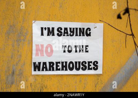 General Demolition sign on site hoarding during building demolition in ...