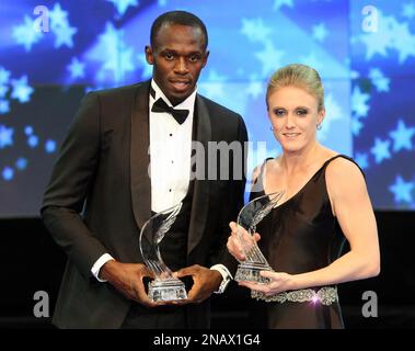 Jamaican sprinter Usain Bolt and Australian runner Michelle Jenneke ...