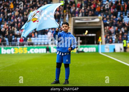 A Coventry City flag waver on the pitch ahead of the Sky Bet ...