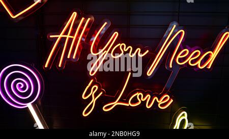 Glowing fragment of a neon sign, close-up, abstract background Stock ...