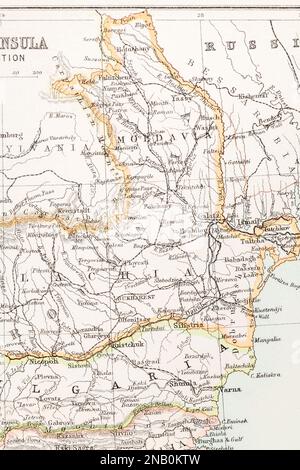 1890s atlas map of Romania, Bessarabia (Moldavia / Moldova), Kishinev ...