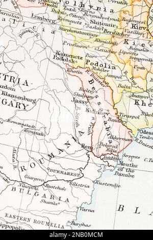 1890s atlas map of Bessarabia (Moldova), Kishinev (Chișinău), Ukraine ...