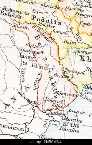1890s atlas map of Romania, Bessarabia (Moldavia / Moldova), Kishinev ...